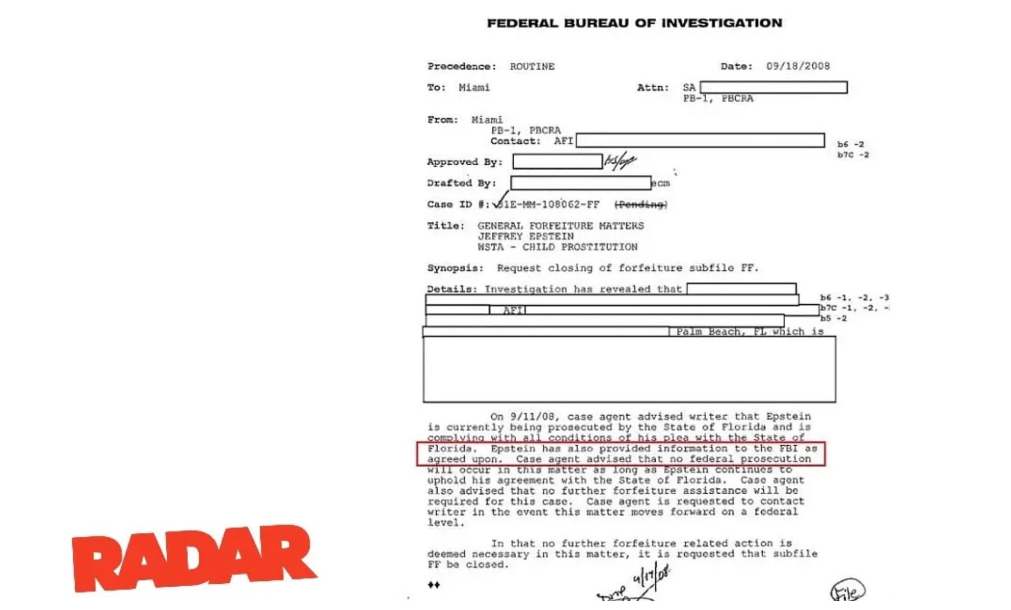 FBI Document Reveals Jeffrey Epstein Was a FBI Informant