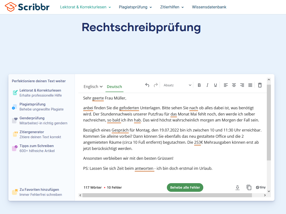 Vergleich mehrerer deutscher Schreibprüfungen | Blog